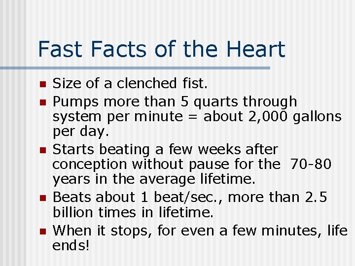 Heart Disease Fast Facts of the Heart n