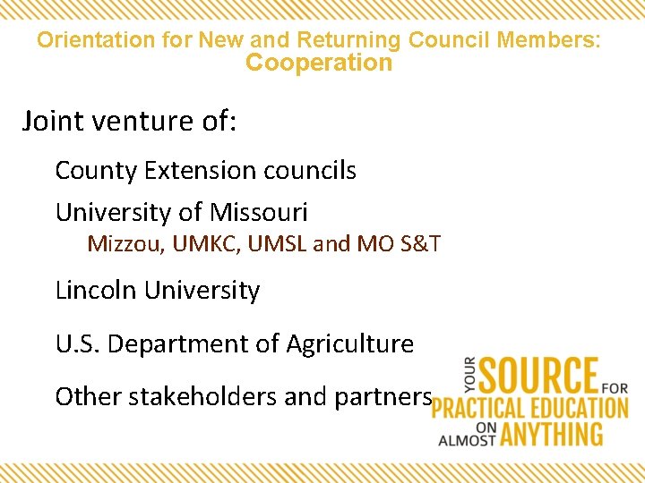 Orientation for New Council Members Extension Council Training