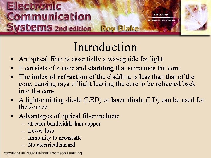 Chapter TwentyFour Fiber Optics Introduction An optical fiber