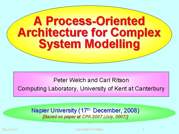 A ProcessOriented Architecture for Complex System Modelling Peter