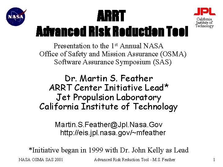 ARRT Advanced Risk Reduction Tool California Institute of