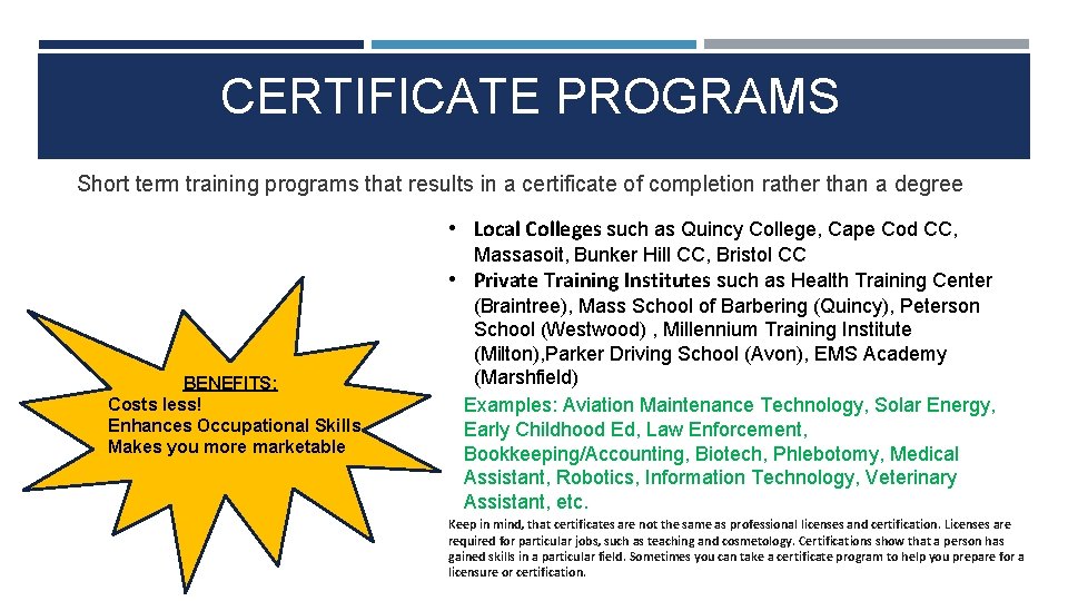 POST HIGH SCHOOL OPPORTUNITIES OPTIONS FOR CONTINUED LEARNINGTRAINING