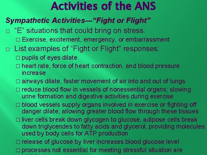 Chapter 11 Learning Objectives Autonomic Nervous System Outline