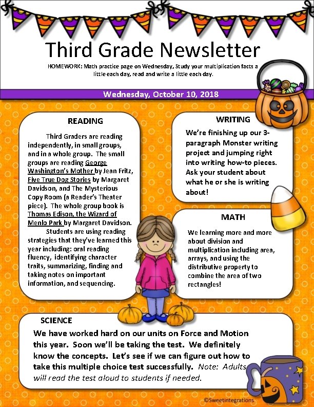 Third Grade Newsletter HOMEWORK Math practice page on