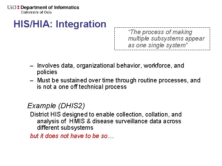 Designing an IHIA Health Information Systems Integration and