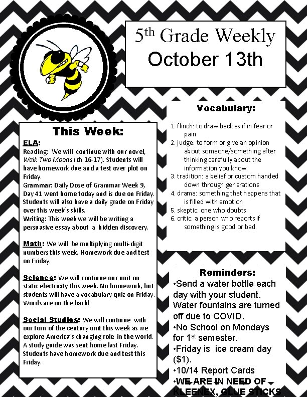 5 th Grade Weekly October 13 th Vocabulary