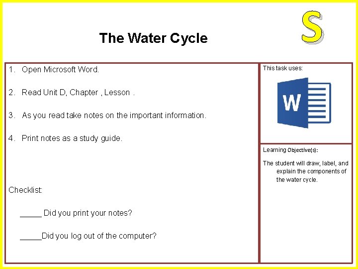 The Water Cycle 1 Open Microsoft Word S