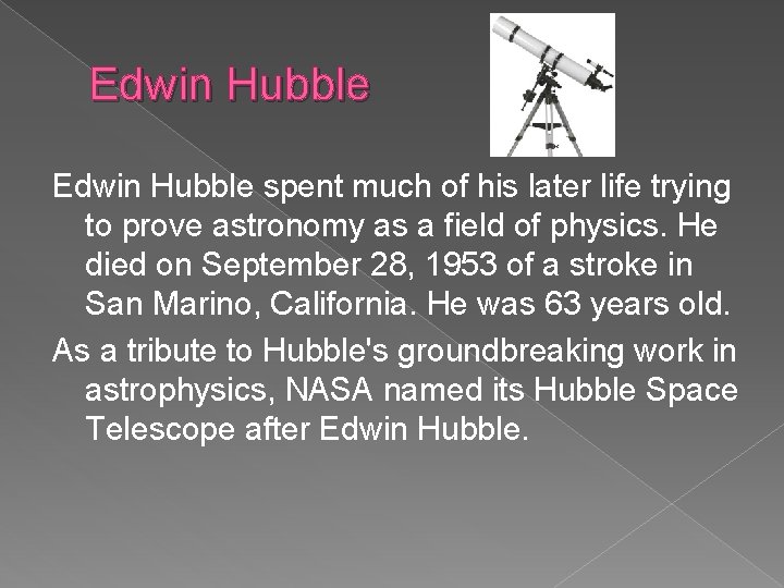 The Life of Edwin Hubble Power Point book