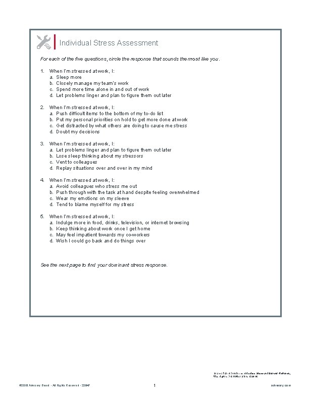 Individual Stress Assessment For each of the five