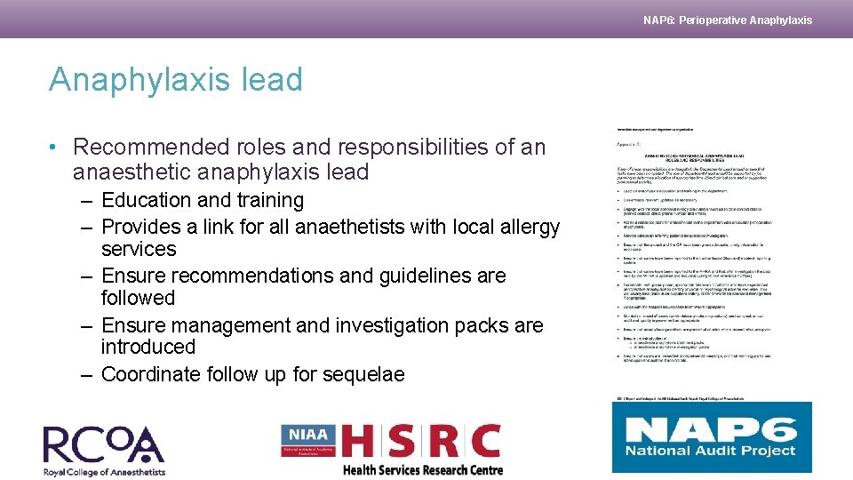 NAP 6 Perioperative Anaphylaxis NAP 6 Tools Tomaz