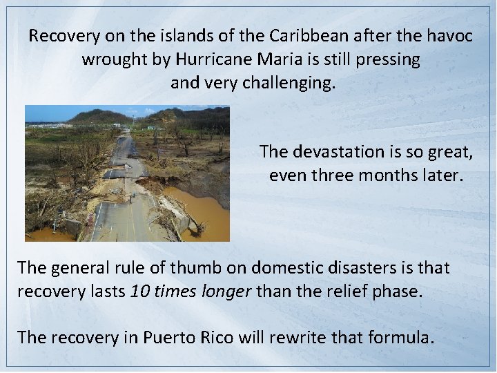 Recovery on the islands of the Caribbean after