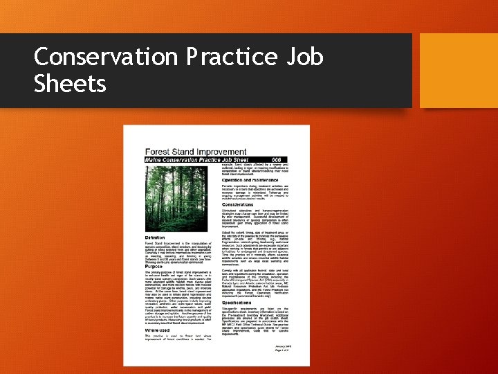 Practice Standards Job Sheets Sandra Primard NRCS Vermont