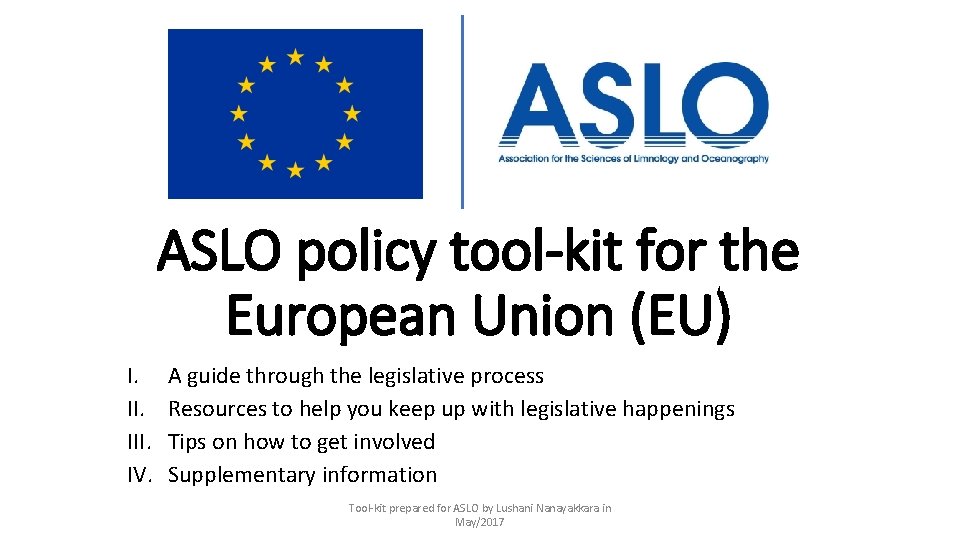 ASLO policy toolkit for the European Union EU