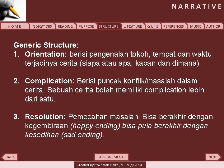 Interactive Learning Media NARRATIVE English for 8 th