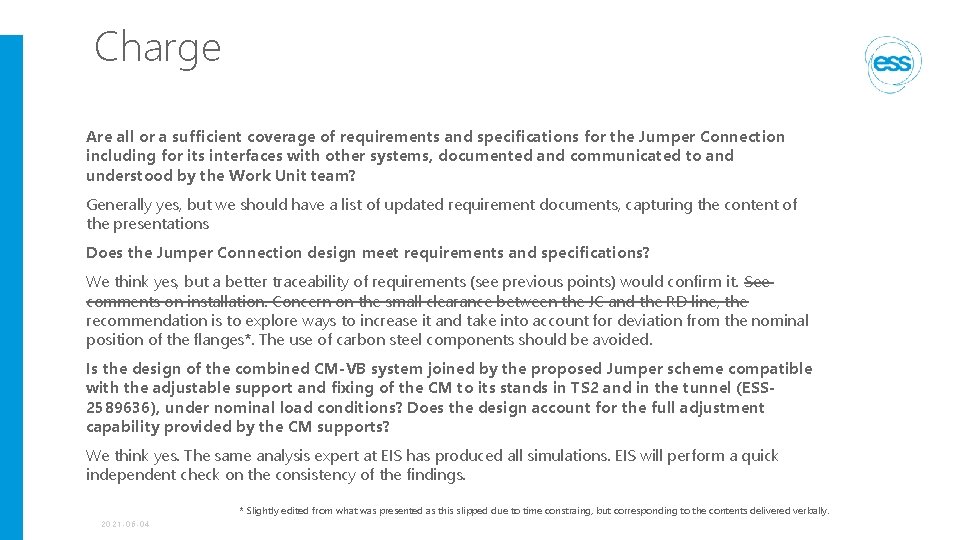 Charge 1 Are all or a sufficient coverage