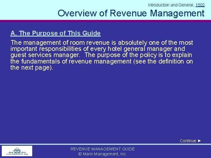 Introduction and General 1502 Overview of Revenue Management
