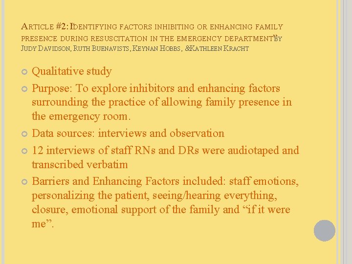 BENEFITS OF FAMILY PRESENCE DURING RESUSCITATION EFFORTS Tina