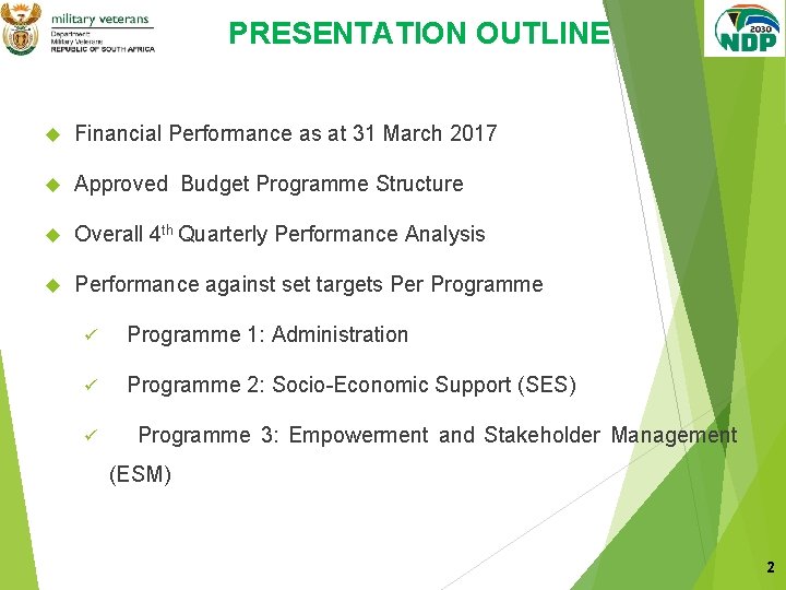 PRESENTATION TO PORTFOLIO COMMITTEE ON DEFENCE AND MILITARY