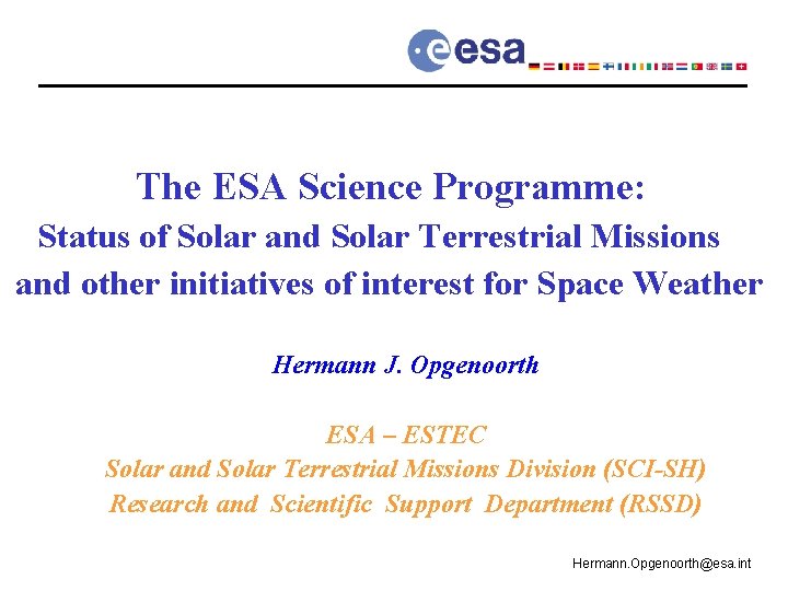The ESA Science Programme Status of Solar and