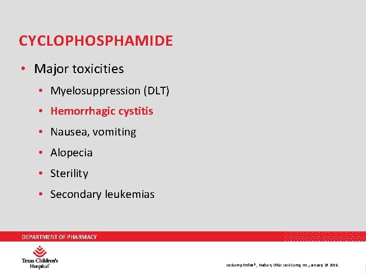 Pediatric Oncology Chemotherapy Pharmacology Amanda Berger Pharm D