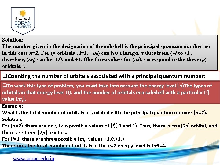 Inorganic chemistry Quantum numbers of an atomic orbital