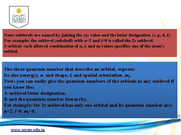 Inorganic chemistry Quantum numbers of an atomic orbital