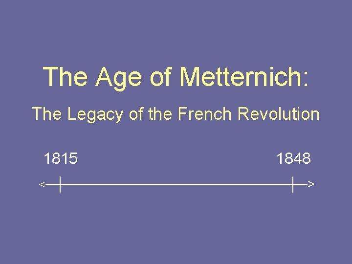 The Age of Metternich The Legacy of the