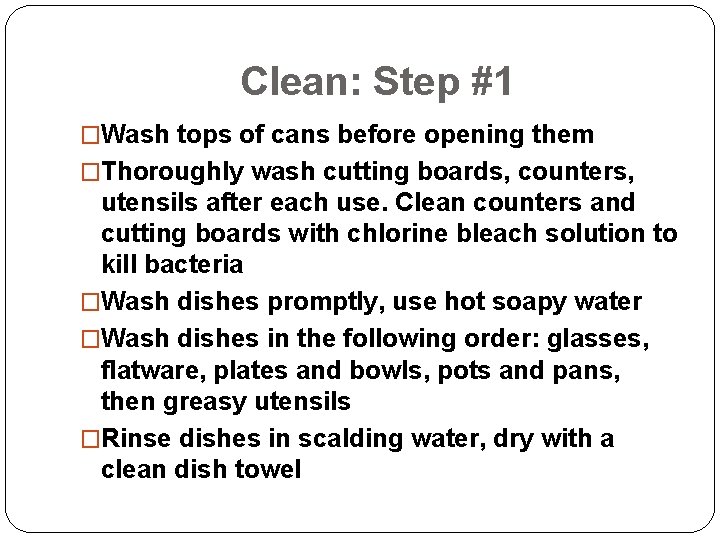 FOUR STEPS TO FOOD SAFETY II FOUR STEPS