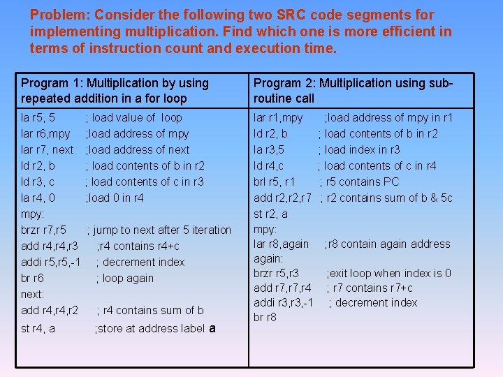 Problem Consider the following two SRC code segments