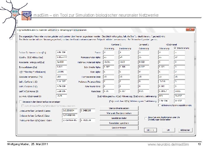 mad Sim ein Tool zur Simulation biologischer neuronaler