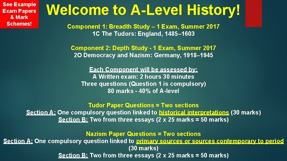 See Example Exam Papers Mark Schemes Welcome to