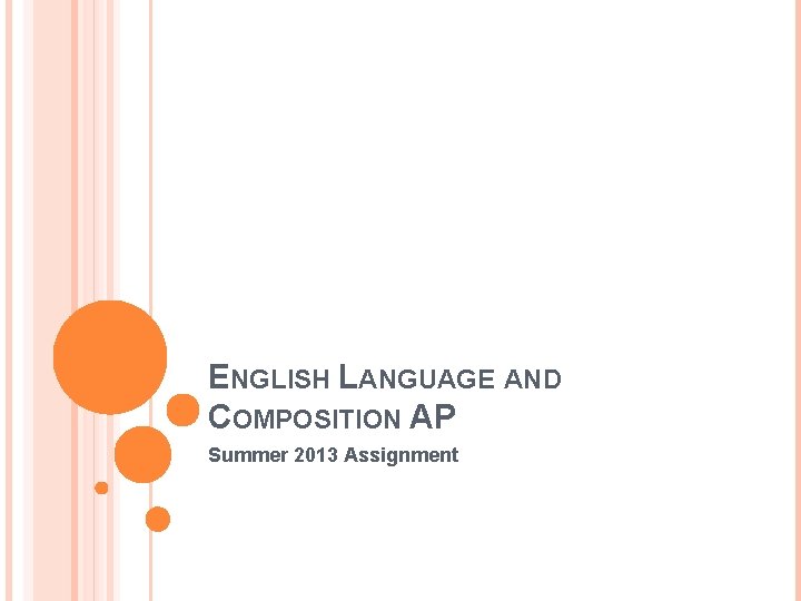 ENGLISH LANGUAGE AND COMPOSITION AP Summer 2013 Assignment