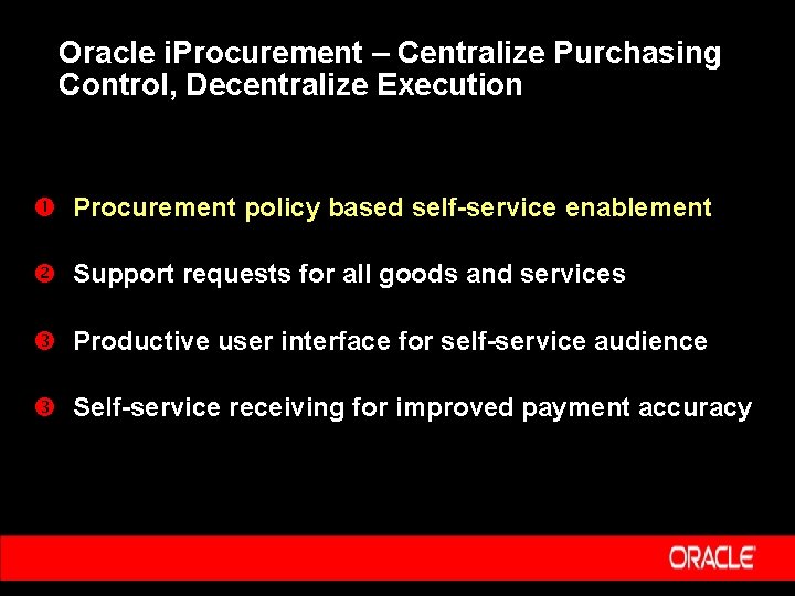 Internet Procurement Oracle i Procurement Centralize Purchasing Control