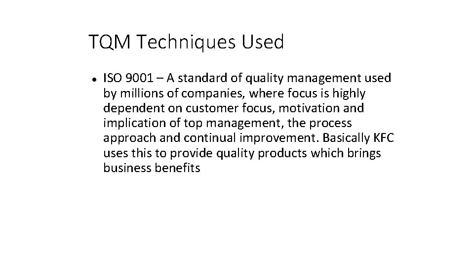 KFC Kentucky Fried Chicken Total Quality Management of