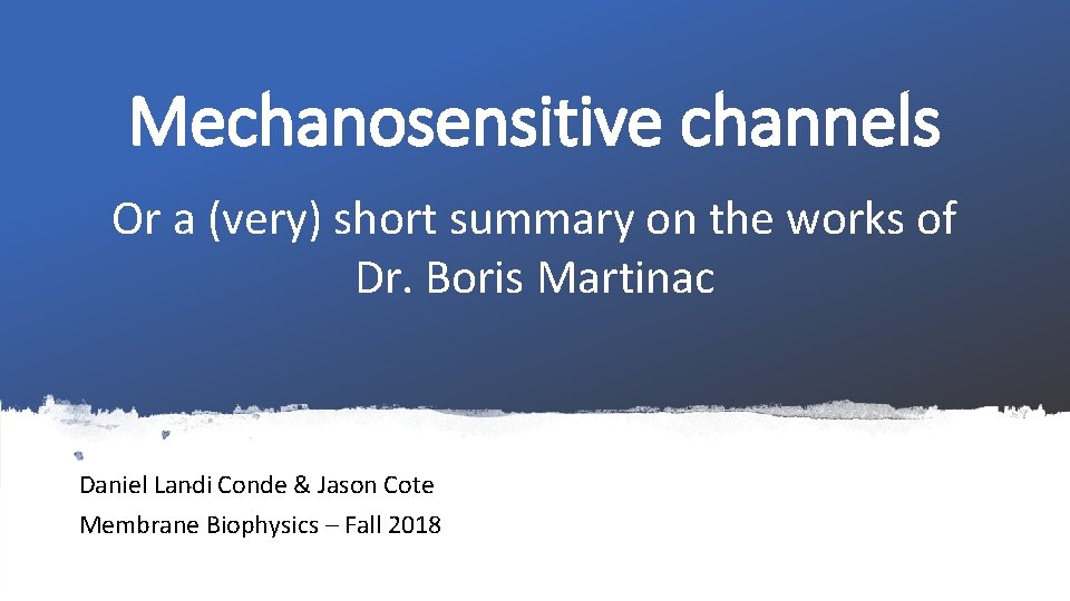 Mechanosensitive channels Or a very short summary on
