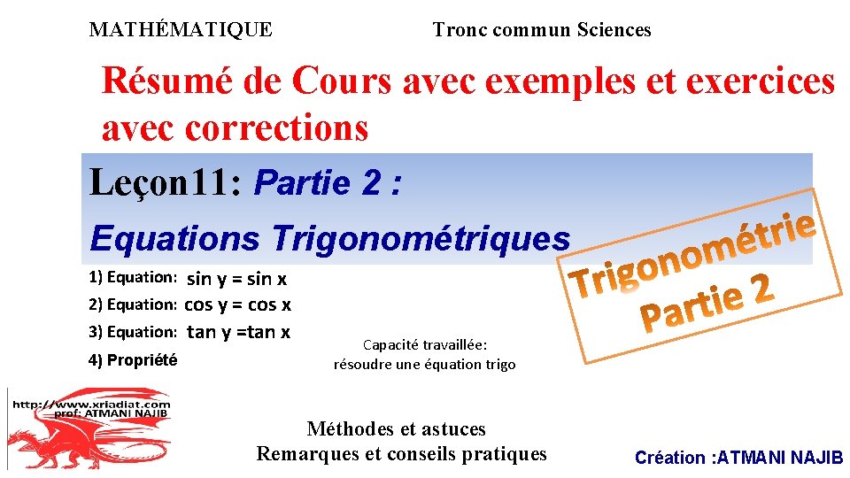 MATHMATIQUE Tronc commun Sciences Rsum de Cours avec