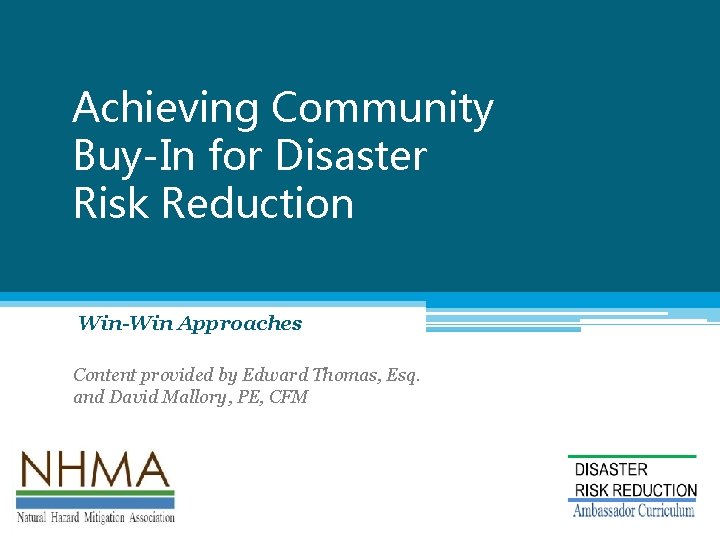 Achieving Community BuyIn for Disaster Risk Reduction Natural