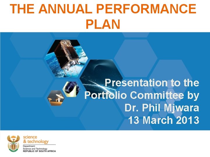 THE ANNUAL PERFORMANCE PLAN Presentation to the Portfolio