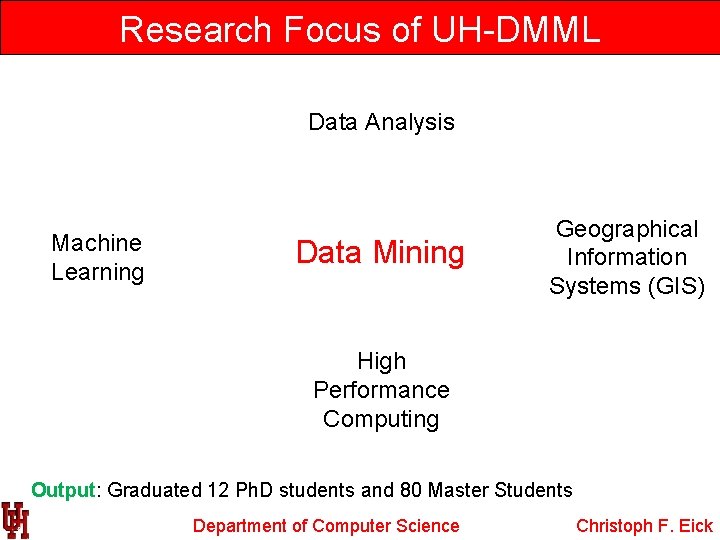 Research Focus of UHDMML Data Analysis Machine Learning