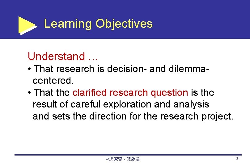 Learning Objectives Understand That research is decision and