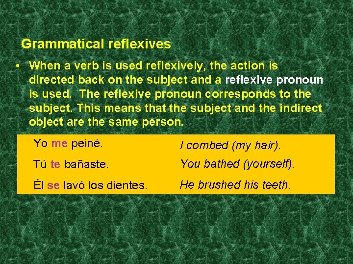 Los reflexivos gramaticales Grammatical reflexives Grammatical ...