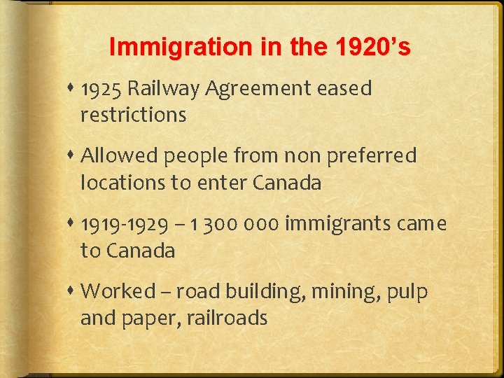Immigration in the 1920s Immigration in the 1920s