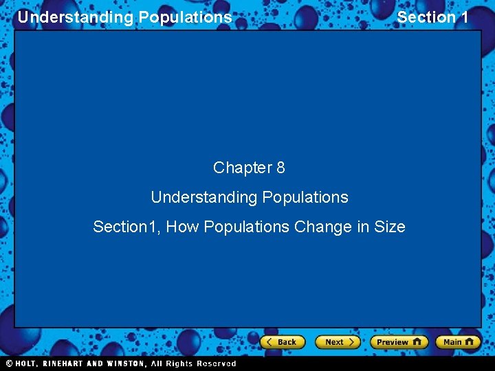 Understanding Populations Section 1 Chapter 8 Understanding Populations