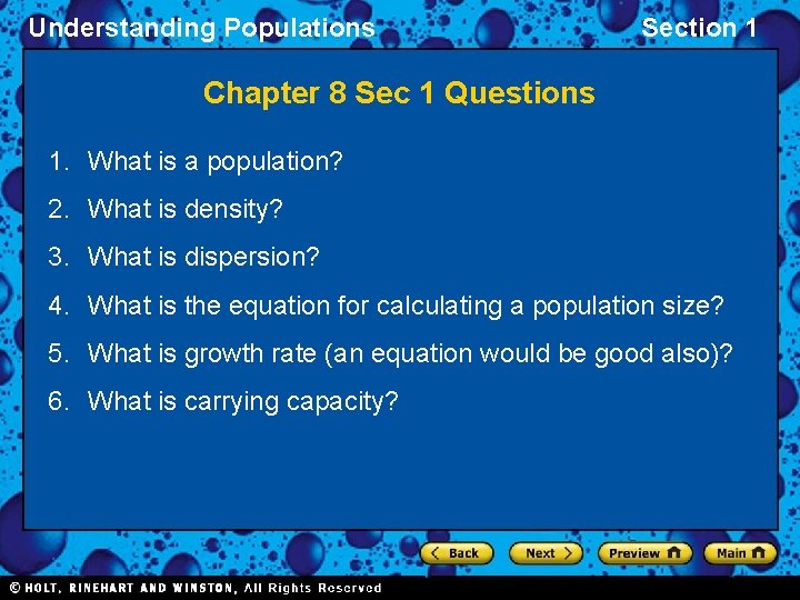 Understanding Populations Section 1 Chapter 8 Understanding Populations