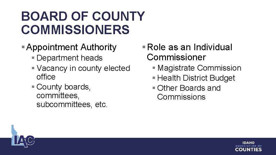 ROLES AND RESPONSIBILITIES OF COMMISSIONERS AND CLERKS Jim