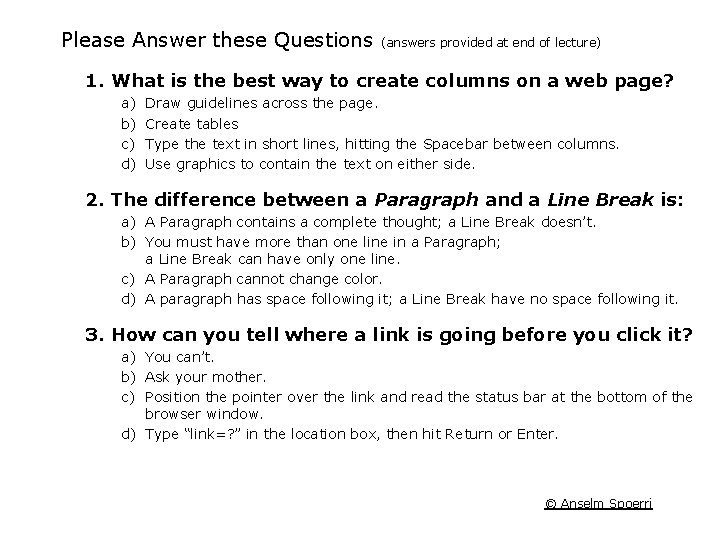 Lecture 4 Overview Exercise 2 Meaning Web Design