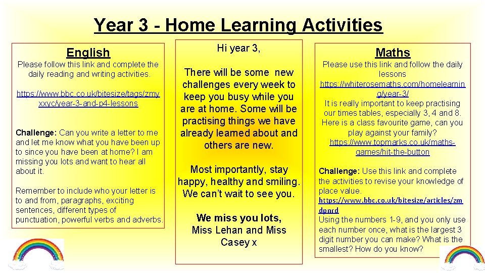 Year 3 Home Learning Activities English Please follow