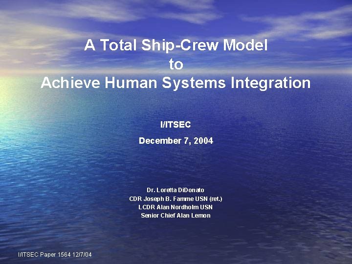 A Total ShipCrew Model to Achieve Human Systems