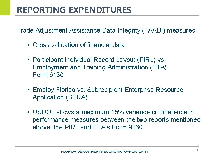 Trade Adjustment Assistance TAA Introduction to Performance Reporting