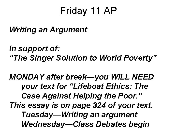 Friday 11 AP Writing an Argument In support